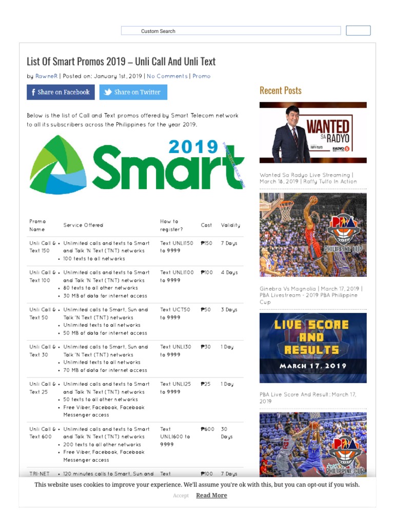 List of Smart Promos 2019 - Unli Call and Unli Text - PinoyBoxBreak PDF ...