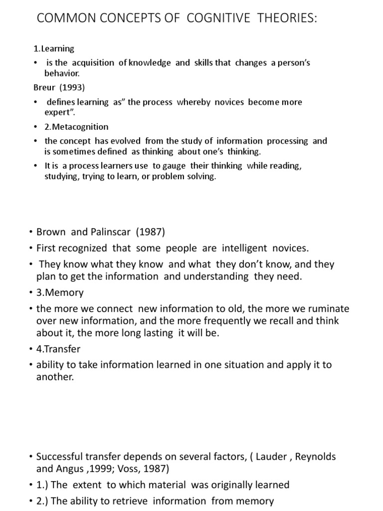 Common Concepts of Cognitive Theories | PDF | Teaching Method | Perception
