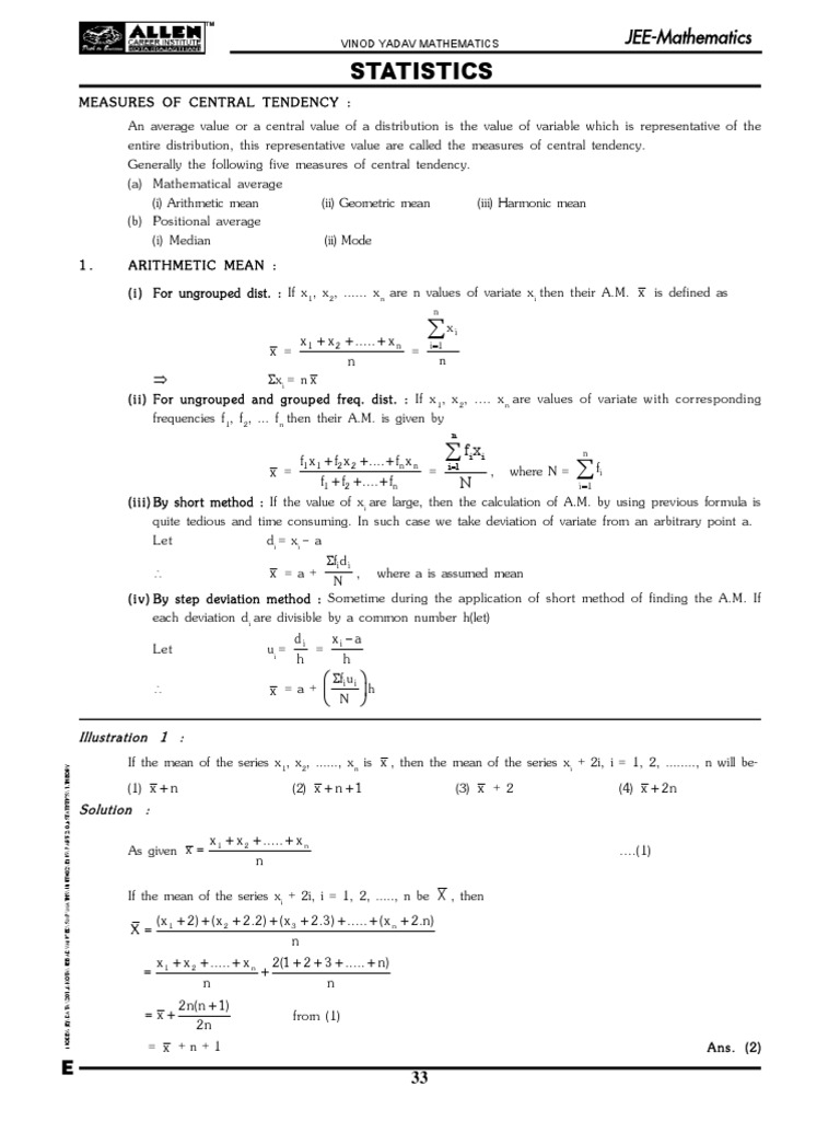 Statistics: JEE-Mathematics | PDF | Average | Arithmetic Mean