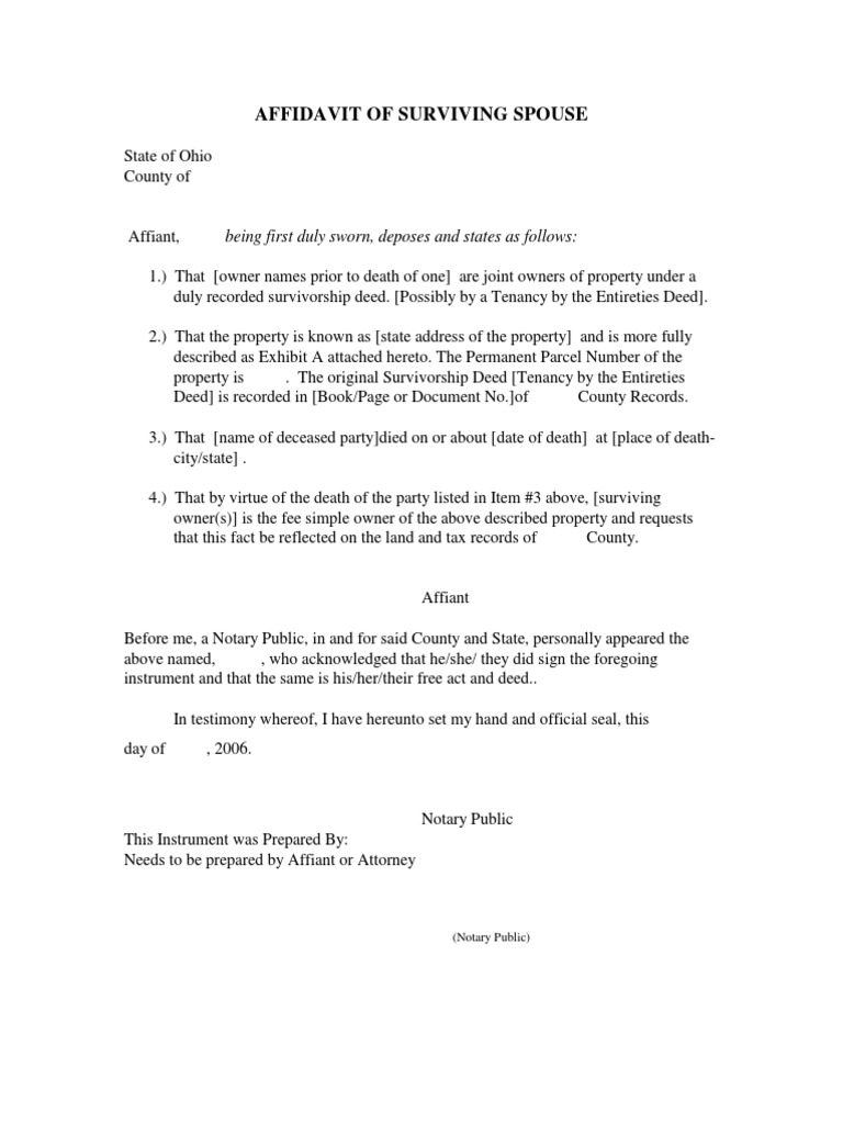 Affidavit of Surviving Spouse: (Notary Public) | PDF