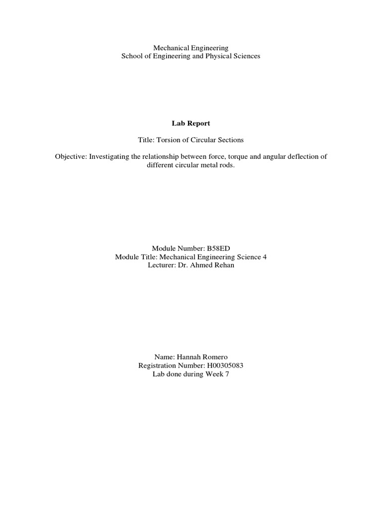 Torsion Lab Report PDF | PDF | Torque | Observational Error