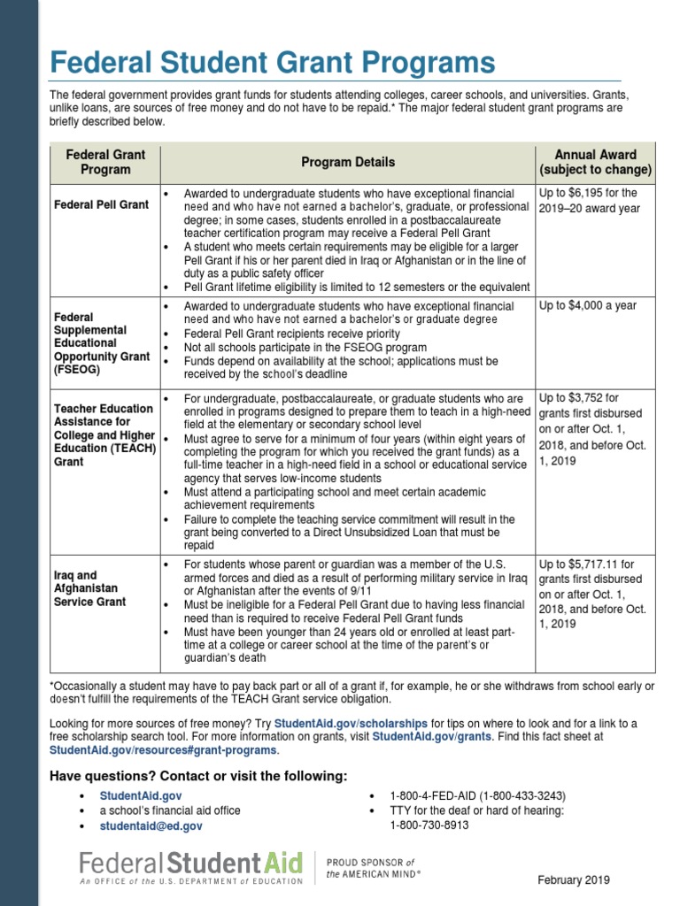 Federal Grant Programs PDF | PDF | Pell Grant | Postgraduate Education