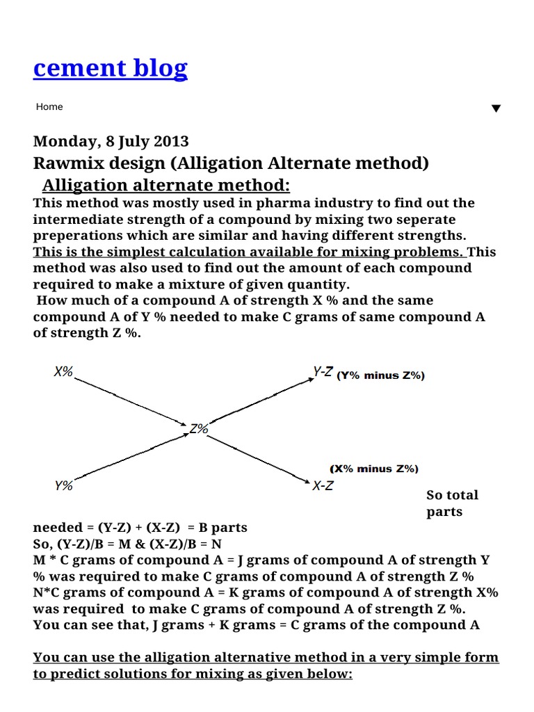 Cement Blog - Rawmix Design (Alligation Alternate Method) | PDF ...