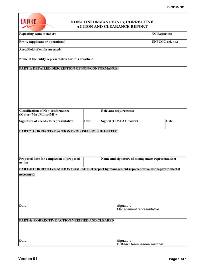 Non-Conformance (NC), Corrective Action and Clearance Report | PDF