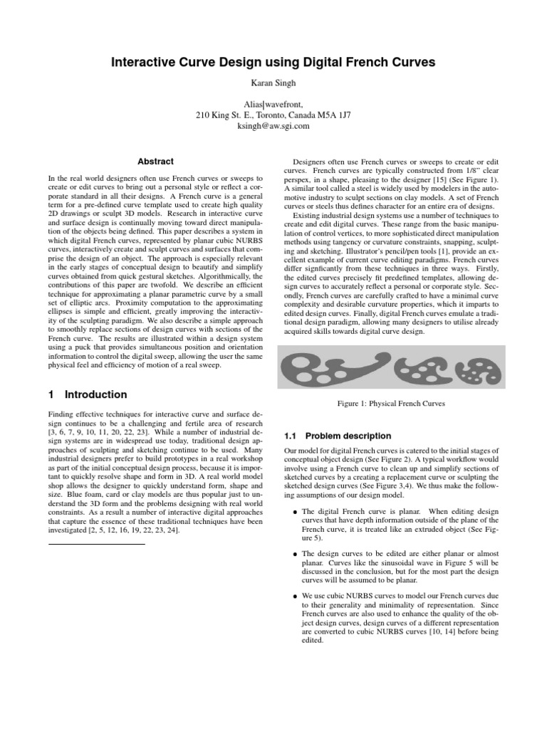 Interactive Curve Design Using Digital French Curves | PDF | Ellipse ...