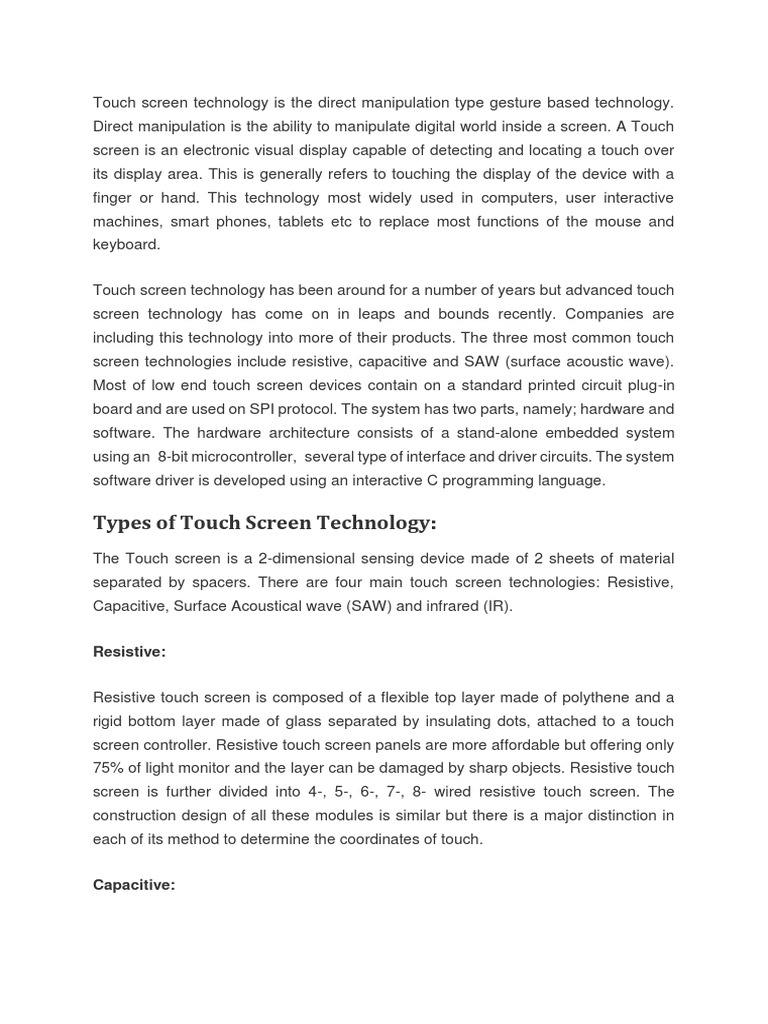 Touch Screen Technology Is The Direct Manipulation Type Gesture Based ...
