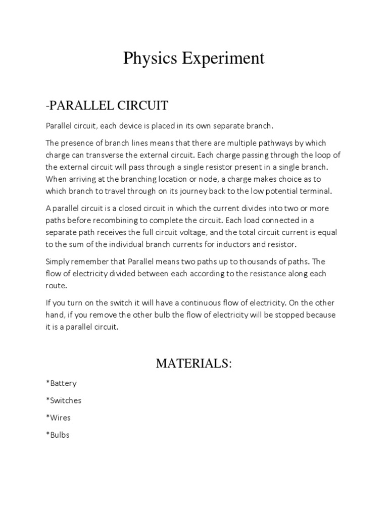 Physics Experiment: - Parallel Circuit | PDF | Series And Parallel ...