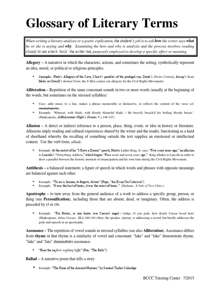 Glossary of Literary Terms: Onomatopoeia) | PDF | Metre (Poetry) | Poetry