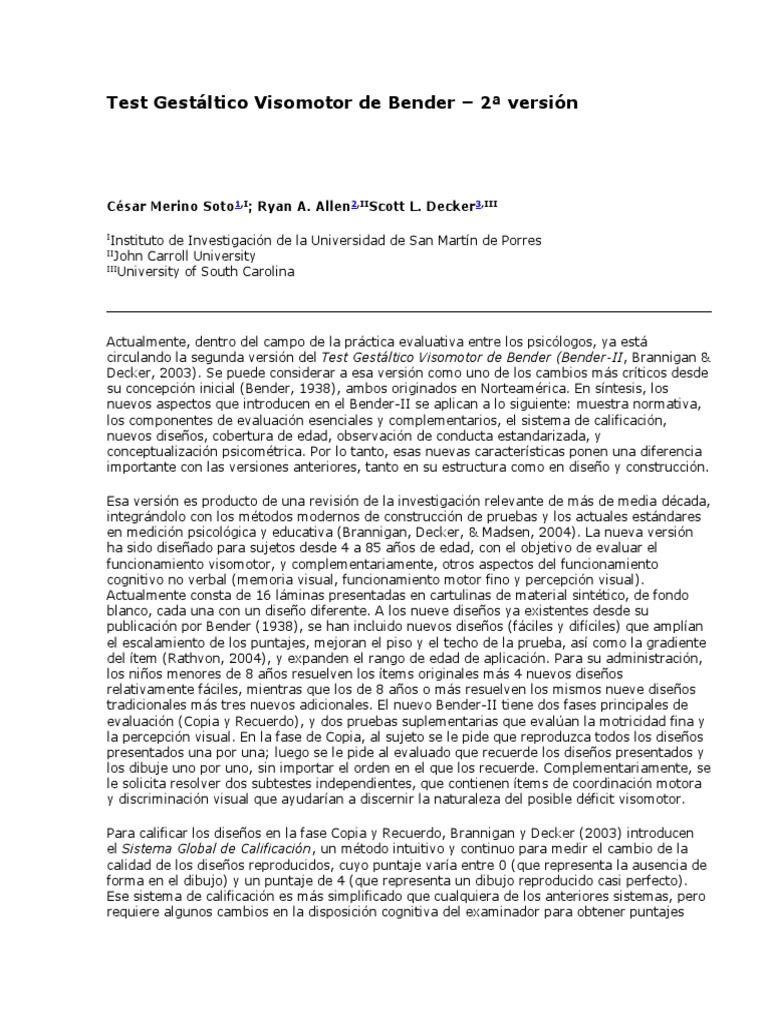 Test Bender-II: Evaluación Visomotora | PDF | Validez (Estadísticas ...