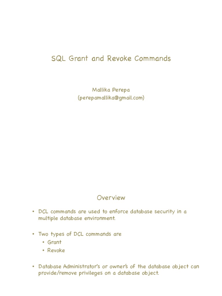 SQL Grant and Revoke Commands: Mallika Perepa | PDF