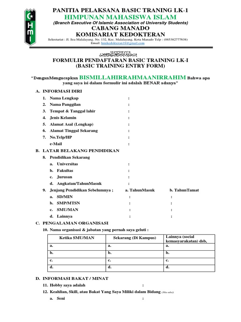 Surat Izin Dan Formulir LK 1 | PDF