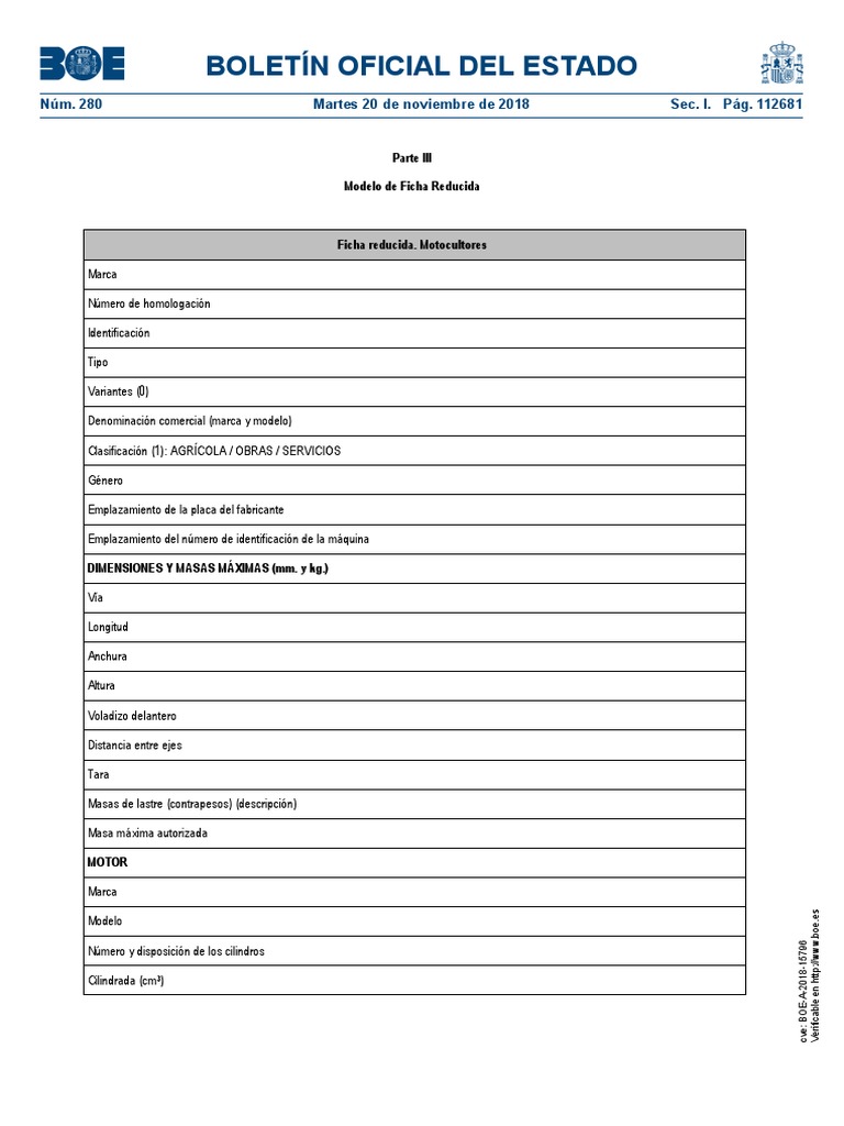 Modelo de ficha reducida para motocultores | PDF | Remolque (Vehículo ...