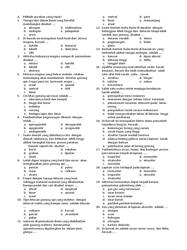 Soal Litosfer Atmosfer Hidrosfer | PDF | Sains & Matematika