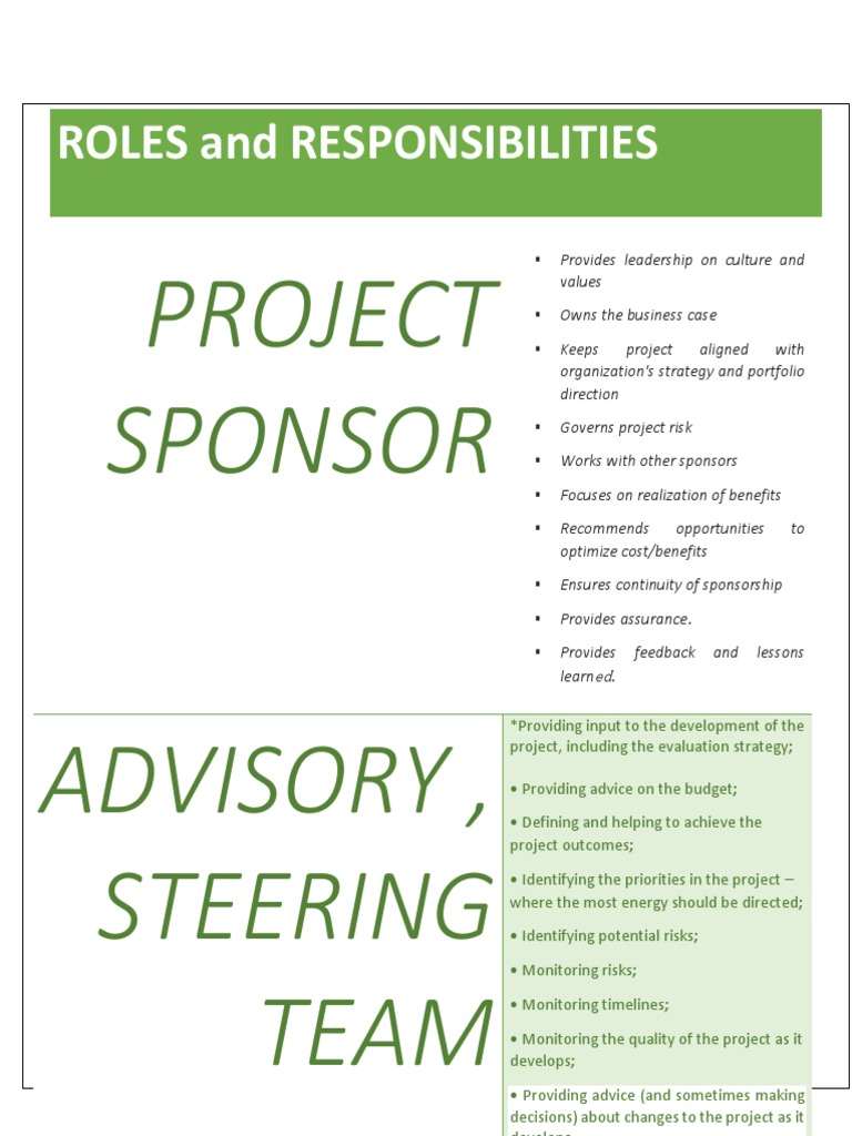 Roles and Responsibilities: Project Sponsor | PDF | Risk | Leadership