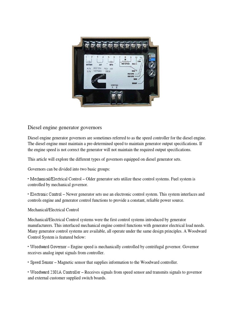 Diesel generator governors and electronic controls | PDF | Electric ...