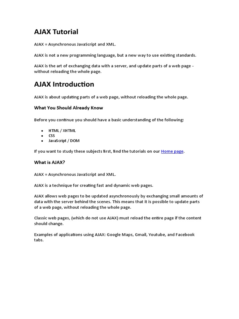 Ajax Tutorial What You Should Already Know Pdf Ajax Programming World Wide Web