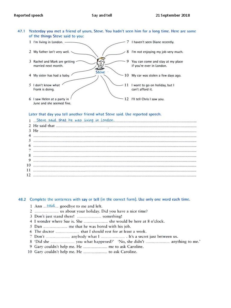 Reported Speech: Say vs. Tell Guide | PDF