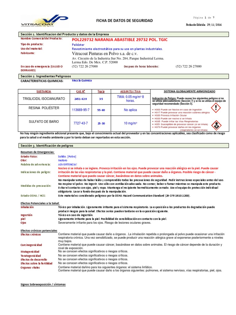 Vitracoat - Naranja Abastible Con TGIC | PDF | Oxígeno | Residuos