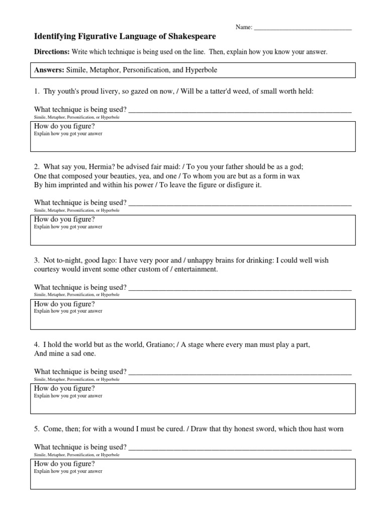 Figurative Language of Shakespeare | PDF | Metaphor