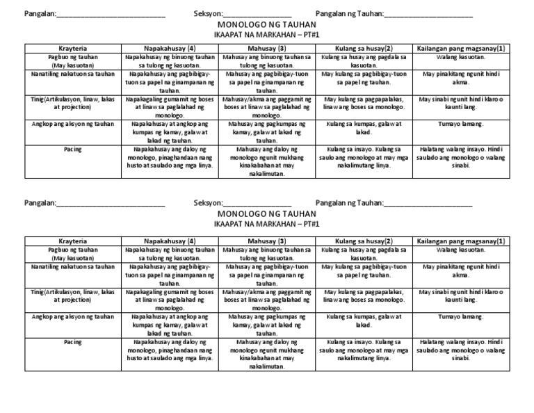 Rubrics Monologo NG Tauhan | PDF