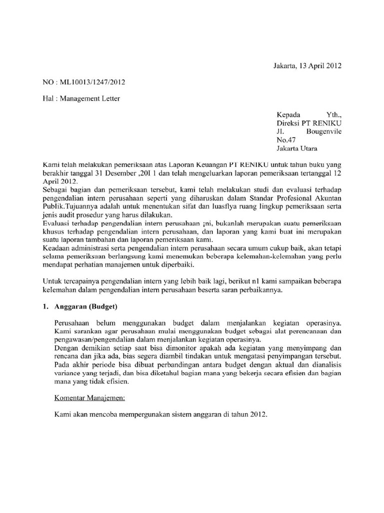 Contoh Manajemen Letter | PDF