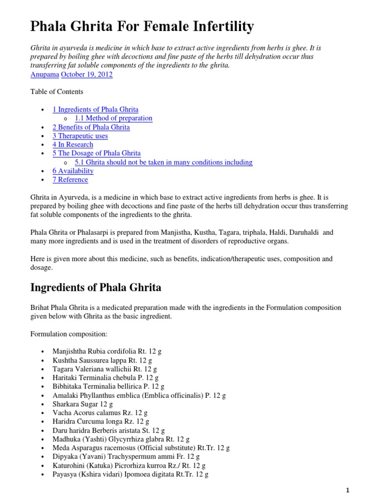 Phala Ghrita For Female Infertility | PDF | Infertility | Dose ...