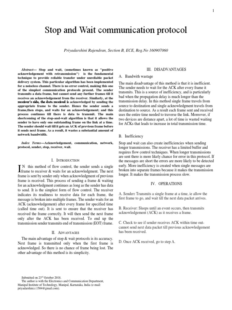 CN Stop and Wait Protocol | PDF | Transmission Control Protocol | Data ...