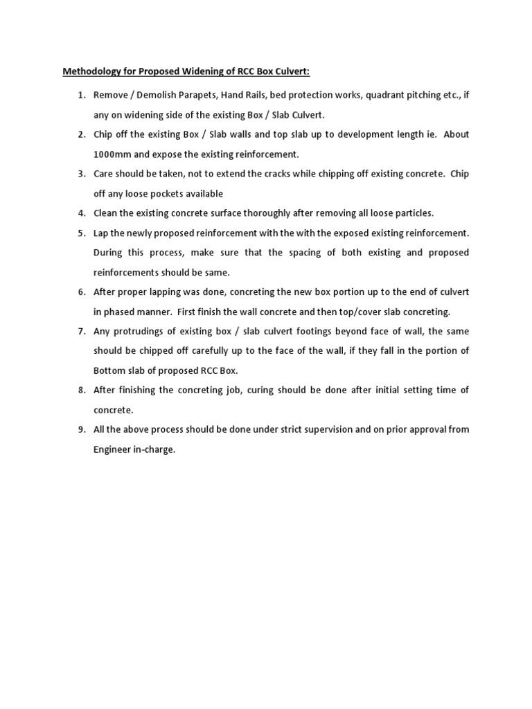 Widening Methodology for RCC Box Culvert | PDF