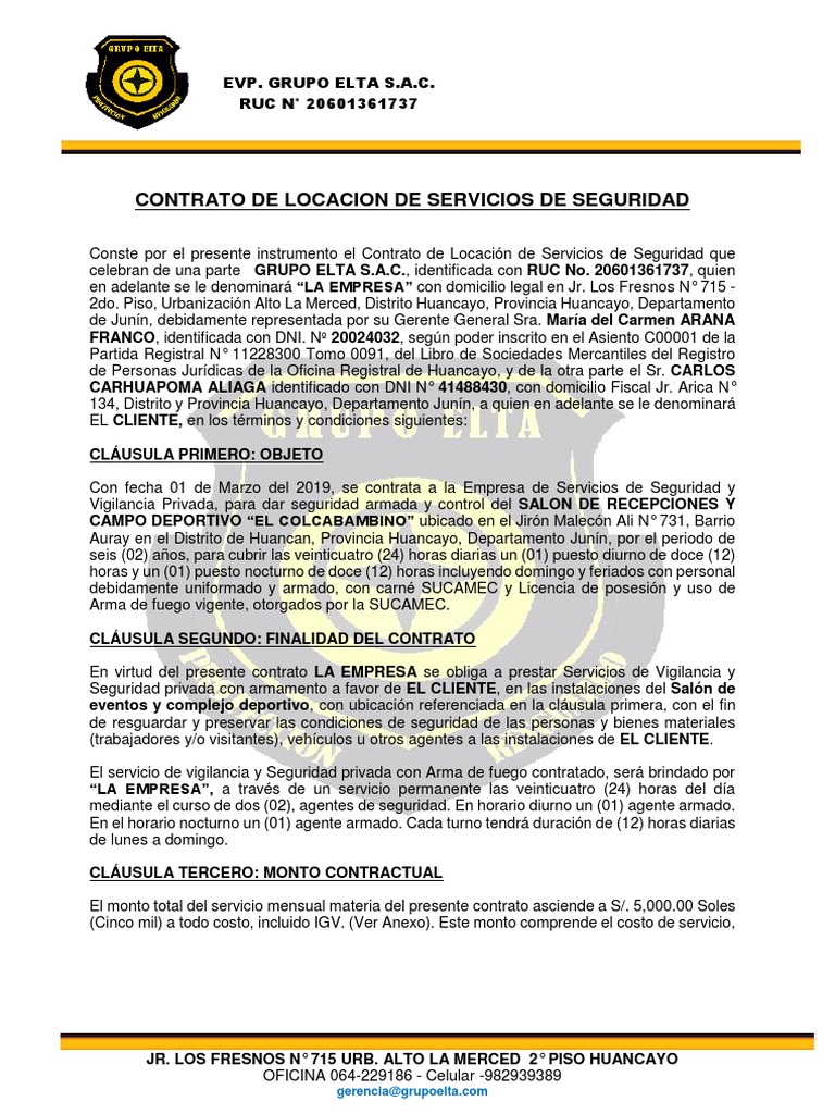 Contrato de servicios de seguridad privada | Justicia | Crimen y violencia