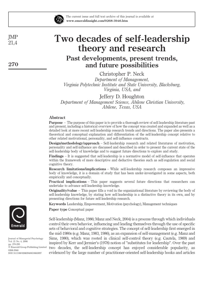 2 Decades of Self Leadership | PDF | Self Efficacy | Self Control