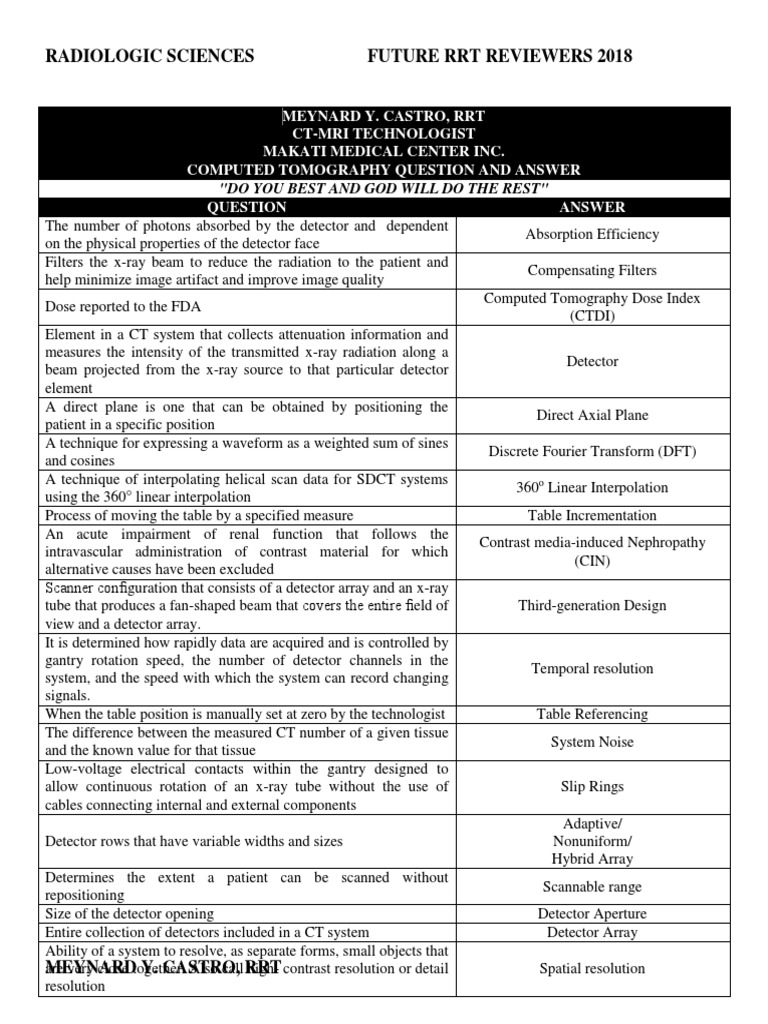 CT Scan Review Questions and Answers | PDF | Ct Scan | X Ray