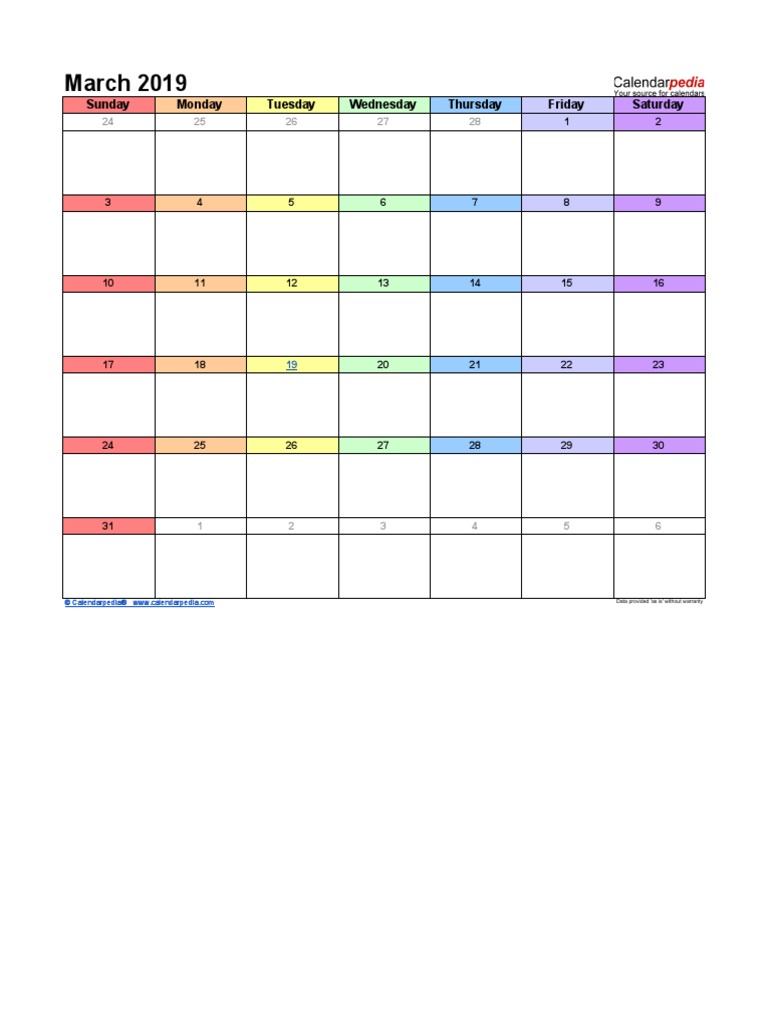 March 2019 Calendar Landscape | PDF