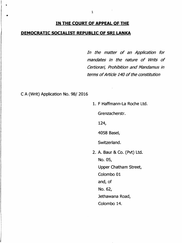 Model Plaint COA PDF | PDF | Ex Parte | Writ