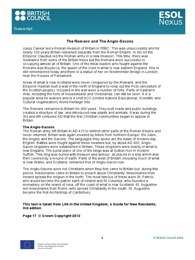 The Romans and The Anglo-Saxons | PDF | Anglo Saxons | Celtic Britons