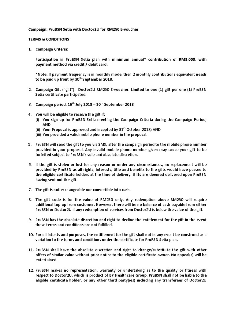 Prubsn Setia X Doctor2u TC en | PDF | Payments | Debits And Credits