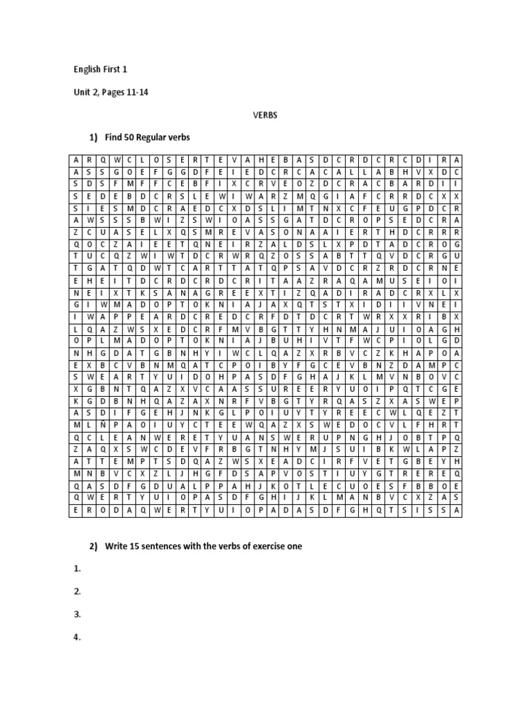 1) Find 50 Regular Verbs: English First 1 Unit 2, Pages 11-14 Verbs ...