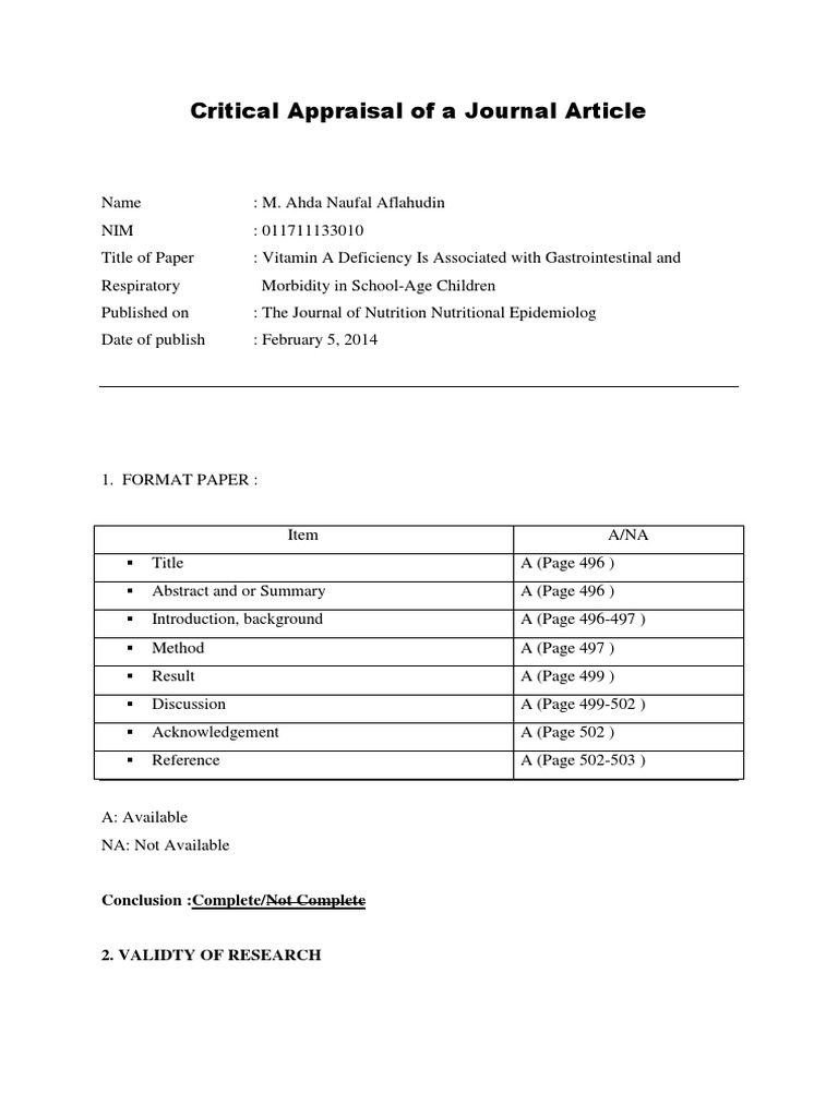 Critical Appraisal of A Journal Article - Docx. LD. | PDF | Sampling ...