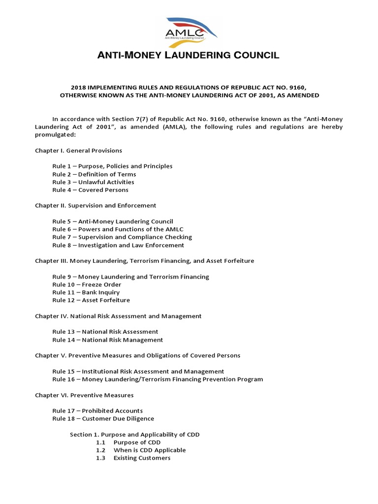 AMLA IRR.pdf | Money Laundering | Gemstone