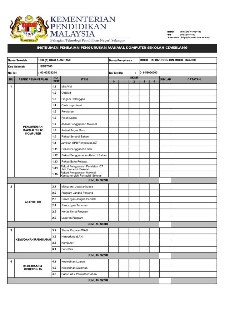 Instrumen Pemantauan Penilaian Makmal Komputer 2016 Best 28 Julai PDF | PDF