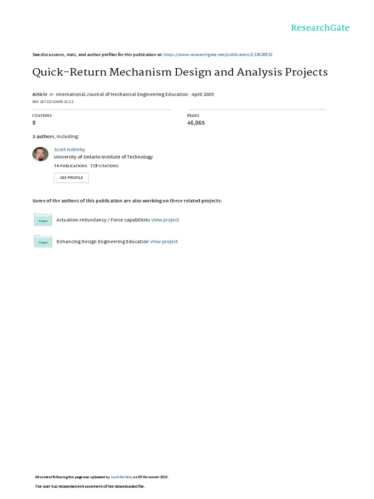 Quick-Return Mechanism Design and Analysis Project PDF | PDF ...