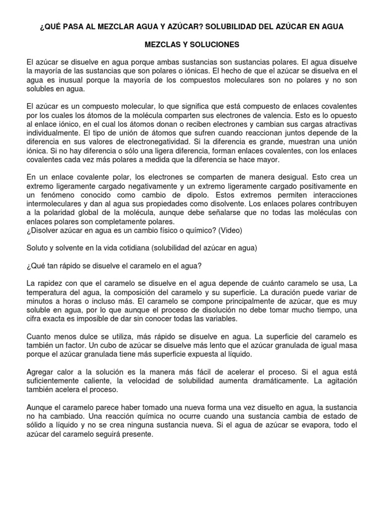 Solubilidad del azúcar: Una explicación de por qué el azúcar se ...