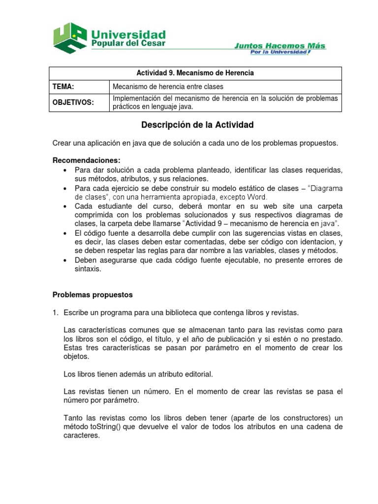 Actividad 9. Implementacion de Herencia PDF | Descargar gratis PDF ...