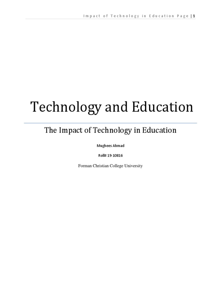 The Impact of Technology in Education | PDF | Educational Technology ...