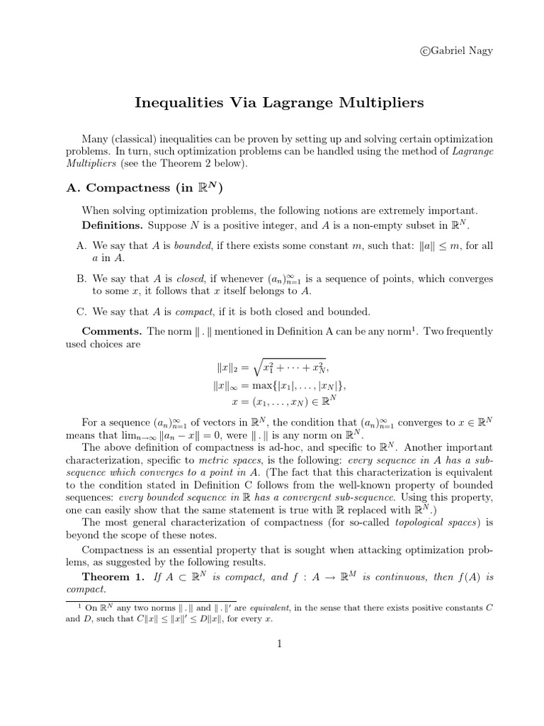 Ineq Lagrange PDF | Download Free PDF | Compact Space | Continuous Function