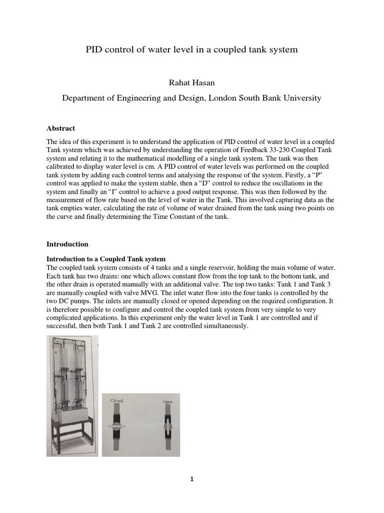 PID Control of Water Level in A Coupled Tank System PDF | PDF | Control ...
