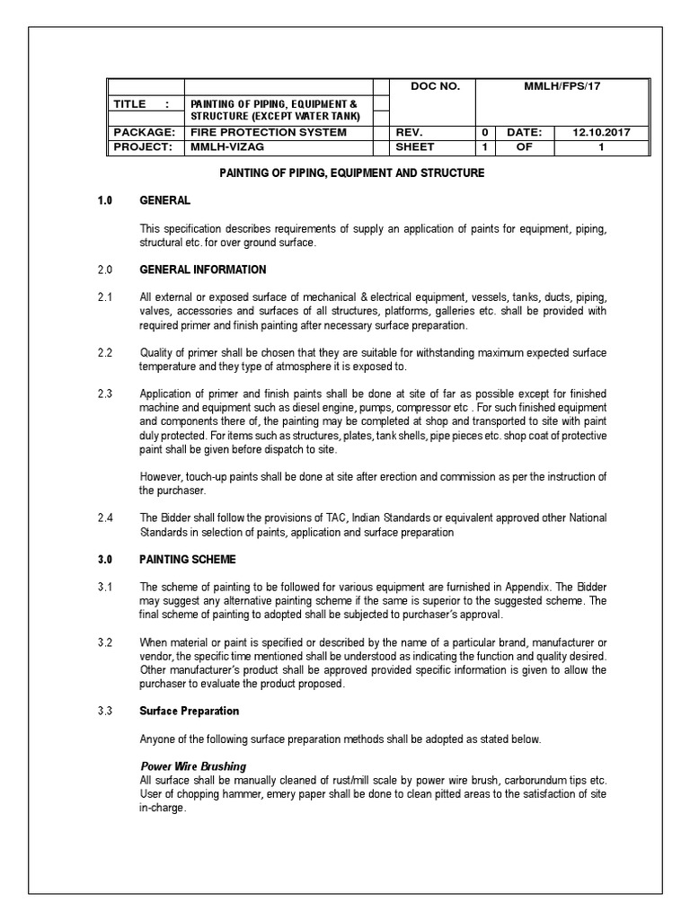 Painting of Piping, Equipment and Structure 1.0 General | PDF | Paint ...