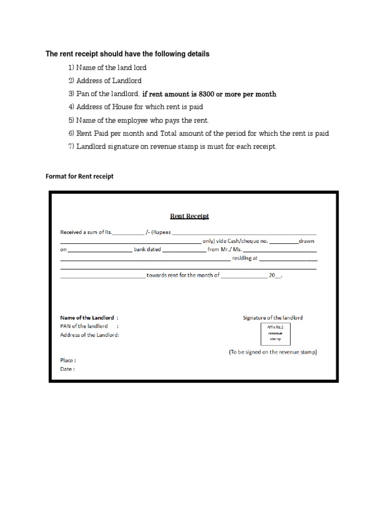 Format For Rent Receipt | PDF