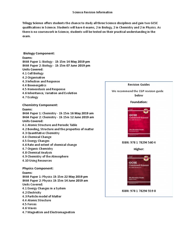 Science Revision Information | PDF | Chemistry | Physics