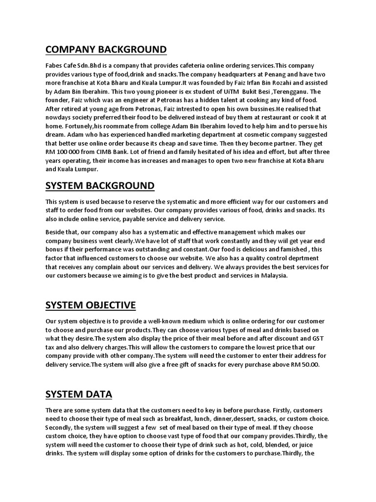 Company Background | Download Free PDF | Meal | Lunch