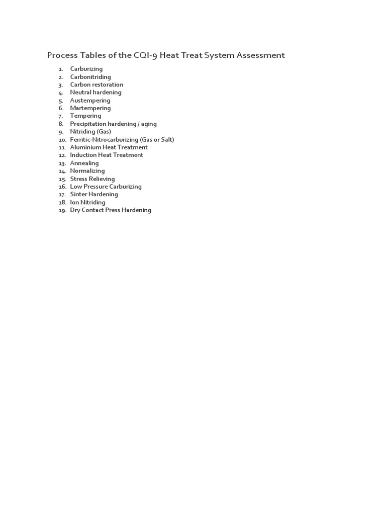 Process Tables of The CQI-9 Heat Treat System Assessment | PDF